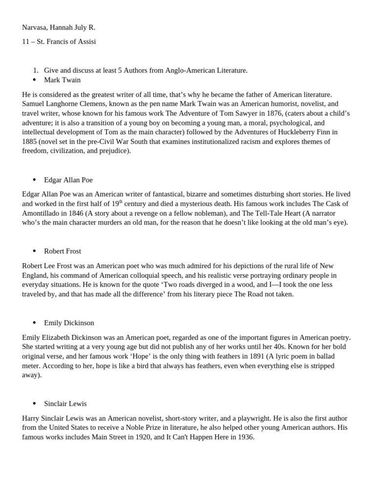 Anglo-American Literature | PDF | Mark Twain | American Literature