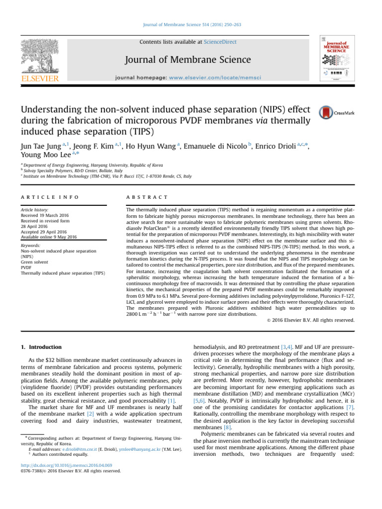 Jung 2016, Understanding The Non-Solvent Induced Phase Separation (NIPS ...