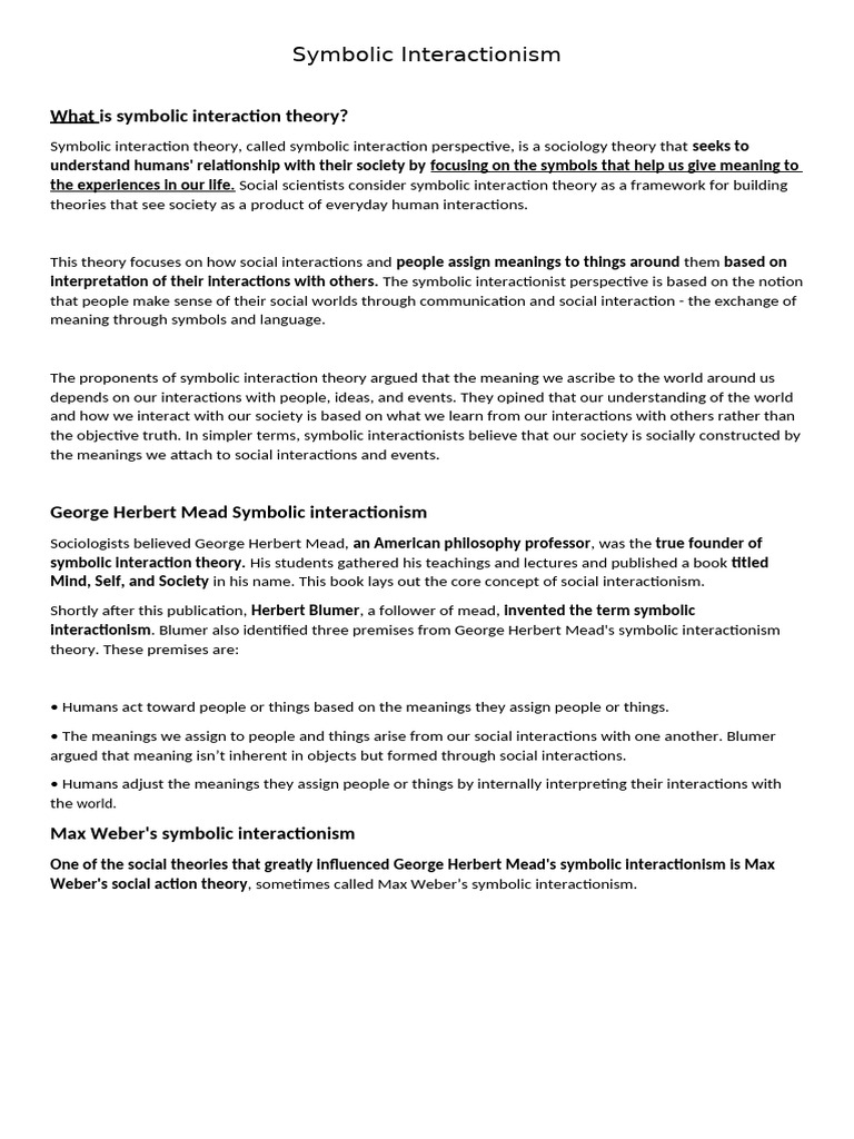 Symbolistic Interactionism (Handout) | PDF | Social Psychology | Science