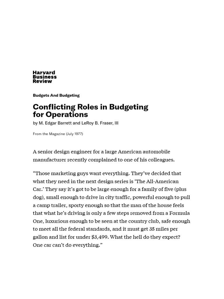 Conflicting Roles in Budgeting For Operations | PDF | Motivation | Motivational