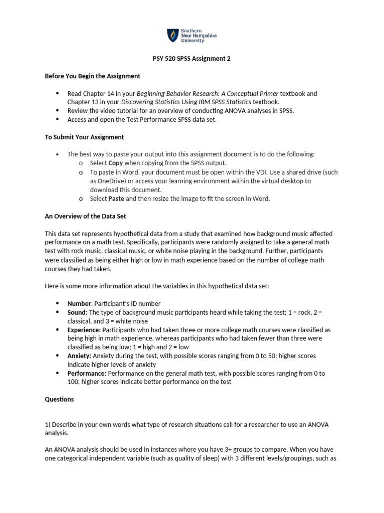 PSY 520 SPSS Assignment 2 Overview | PDF | Spss | Categorical Variable