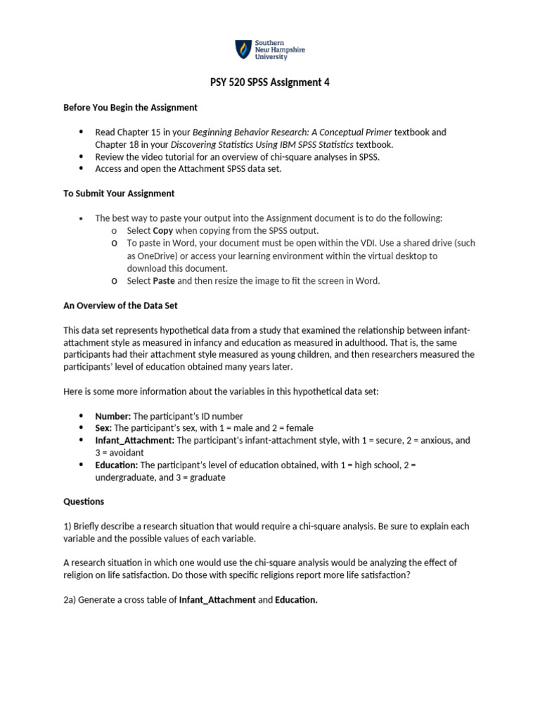 PSY 520 SPSS Assignment 4 | PDF | Spss | Chi Squared Distribution
