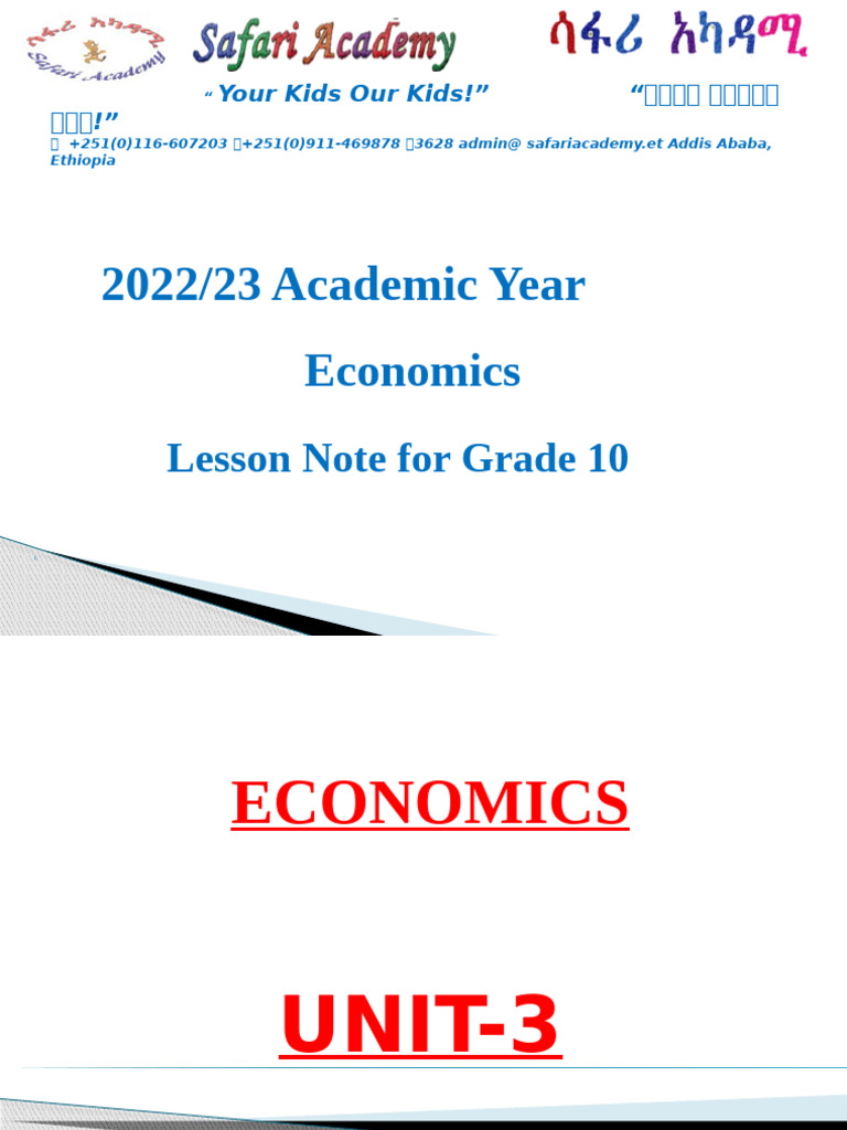 Economics Lesson Note for Grade 10 Chapter 3 | PDF | Production ...