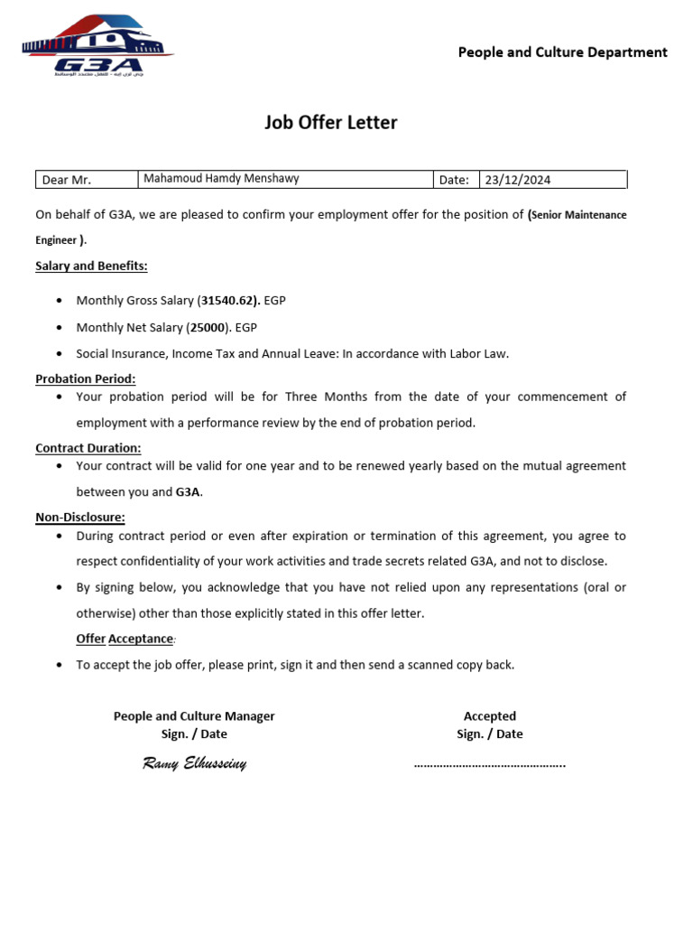 G3A Job Offer - Mahmoud Menshawy | PDF