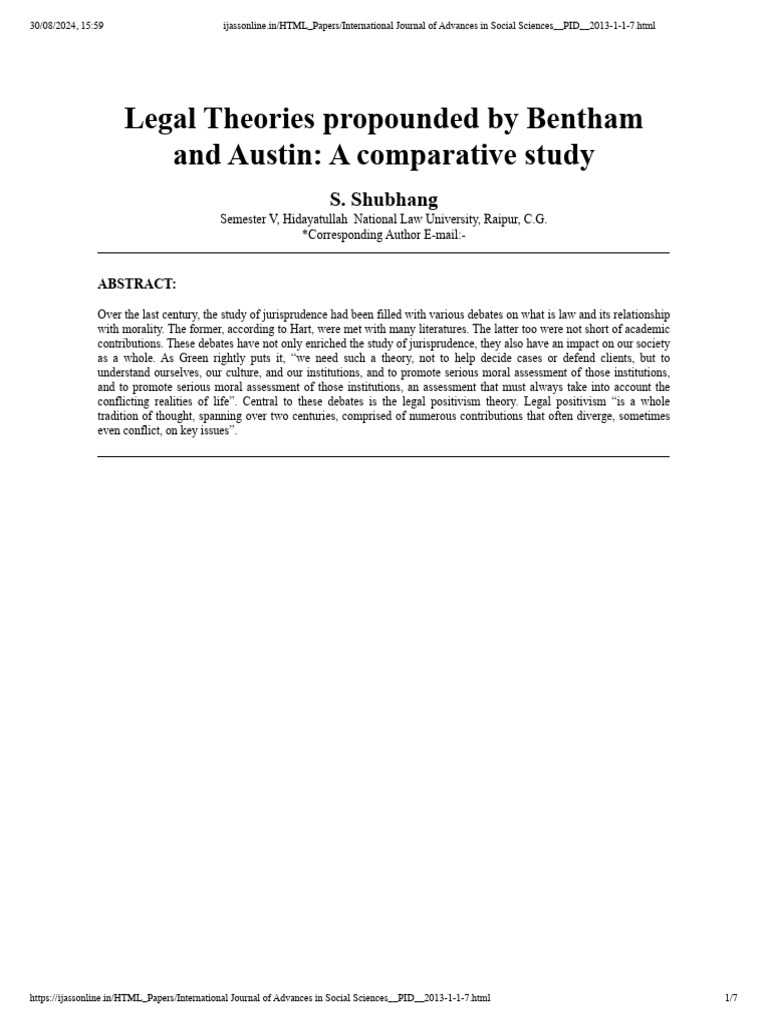 Austin Bentham Legal Theory - HTML | PDF | Jurisprudence | Utilitarianism