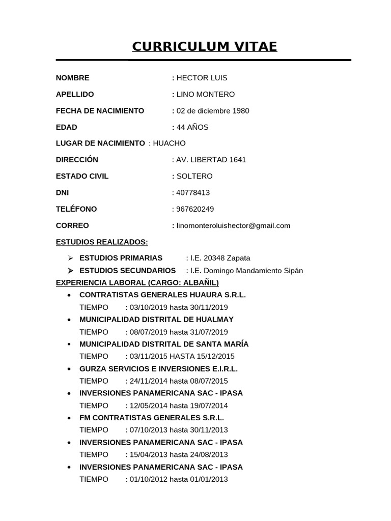 CV - Hector Luis Lino Montero | PDF