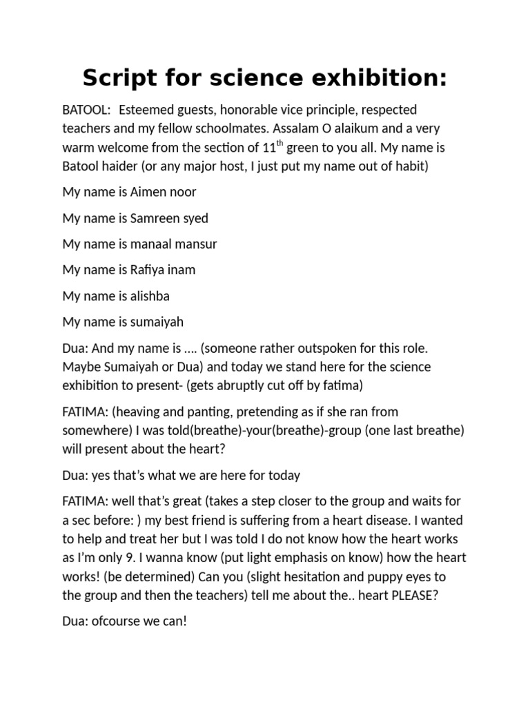 Science Exhibition Script | PDF | Heart Valve | Atrium (Heart)