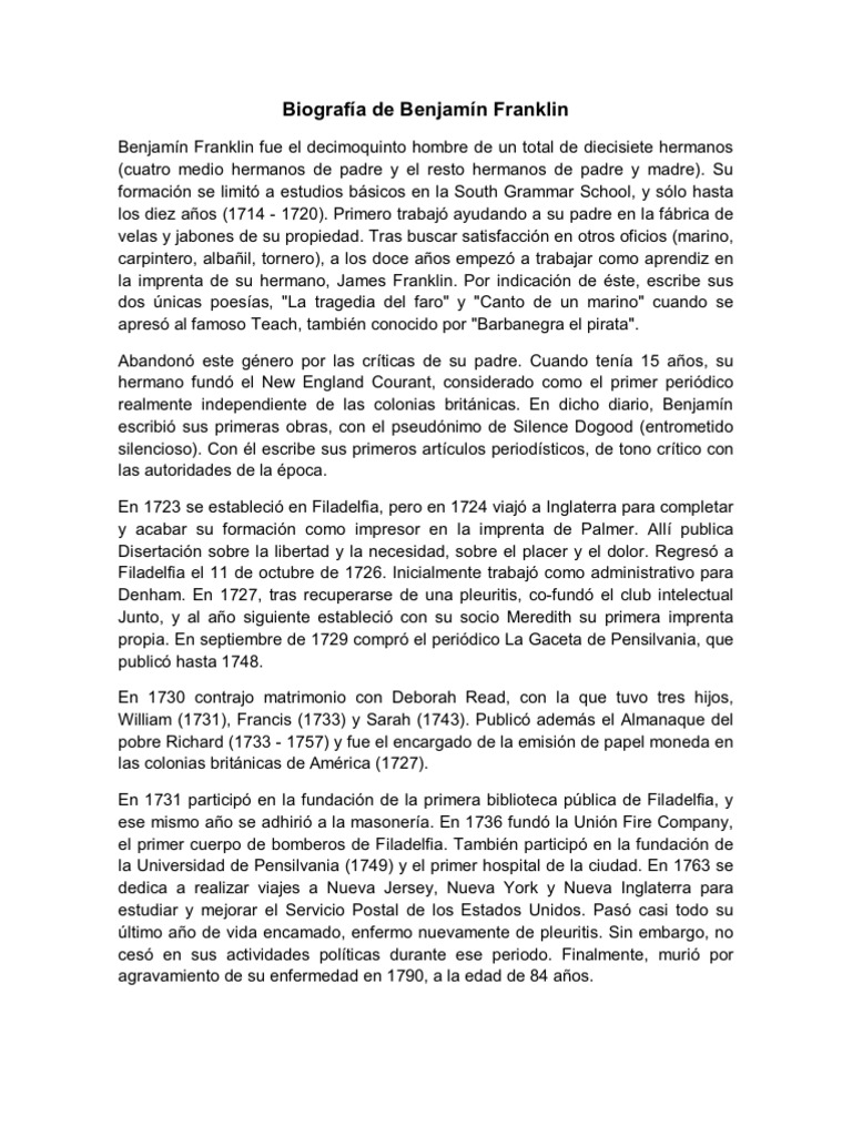 Biografía de Benjamín Franklin | PDF | Benjamin Franklin