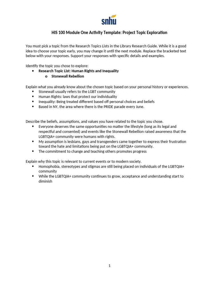 HIS 100 Module One Activity Template | PDF