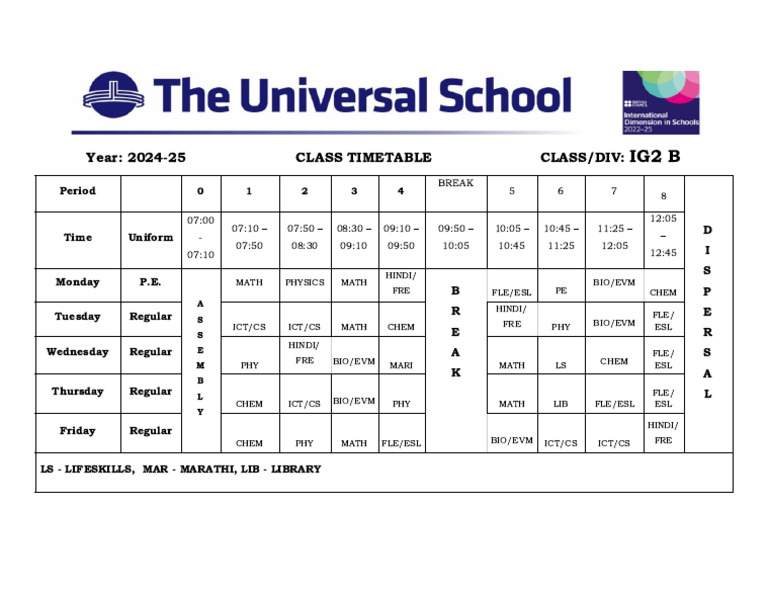 10b 2024 25 Class Timetable (1) | PDF