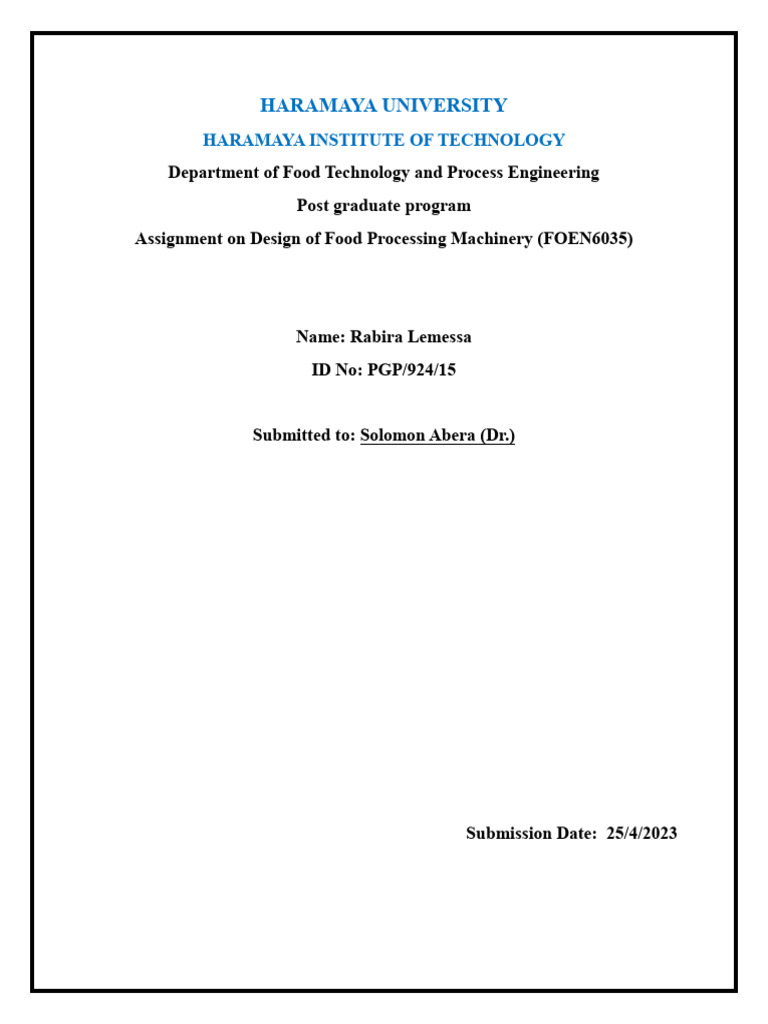 Assignment of Machinery Design | PDF | Force | Water