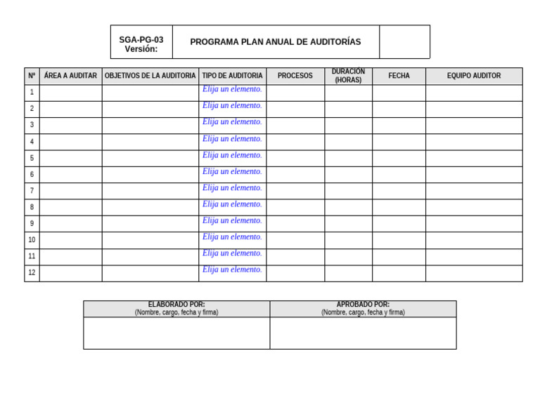 Formato Programa Anual de Auditorias Internas | PDF