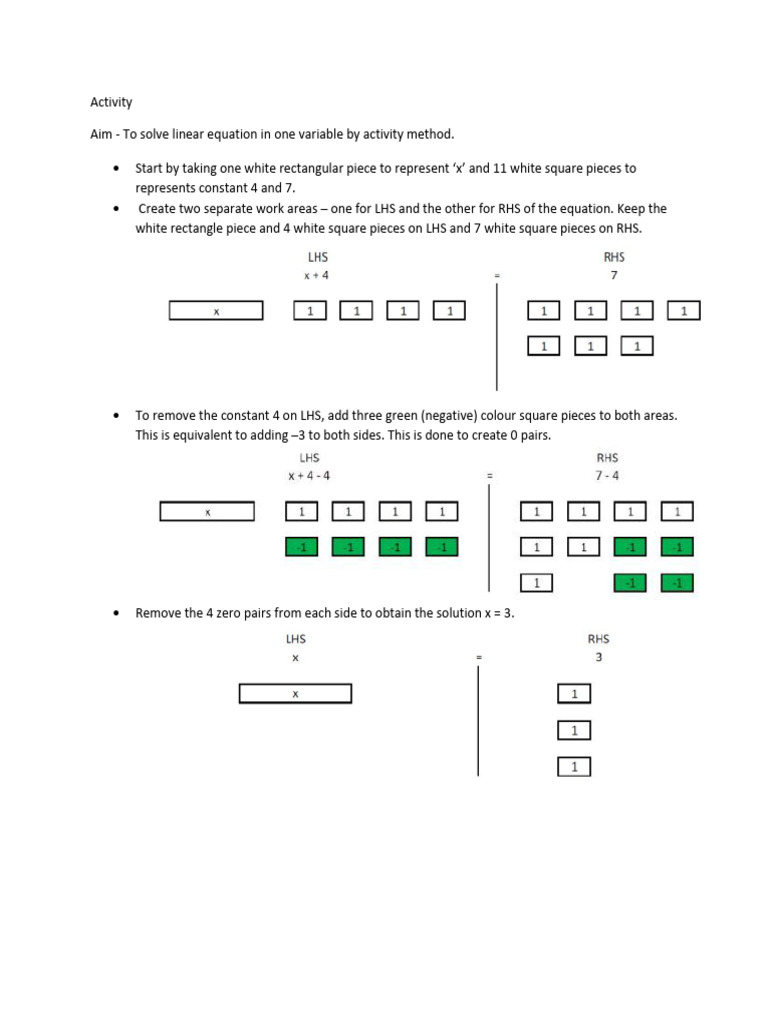 Linear Equation in One Variable Class 8 Lab | PDF