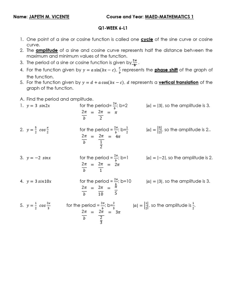 EXERCISES MIDTERM - Q1-Week 6-Lessons 1-4 | PDF | Trigonometric Functions | Mathematical Concepts