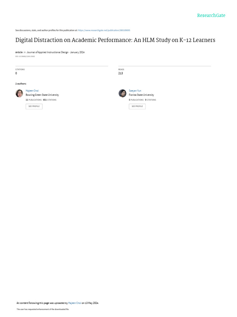 Digital Distraction on Academic Performance an HLM | PDF | Errors And ...