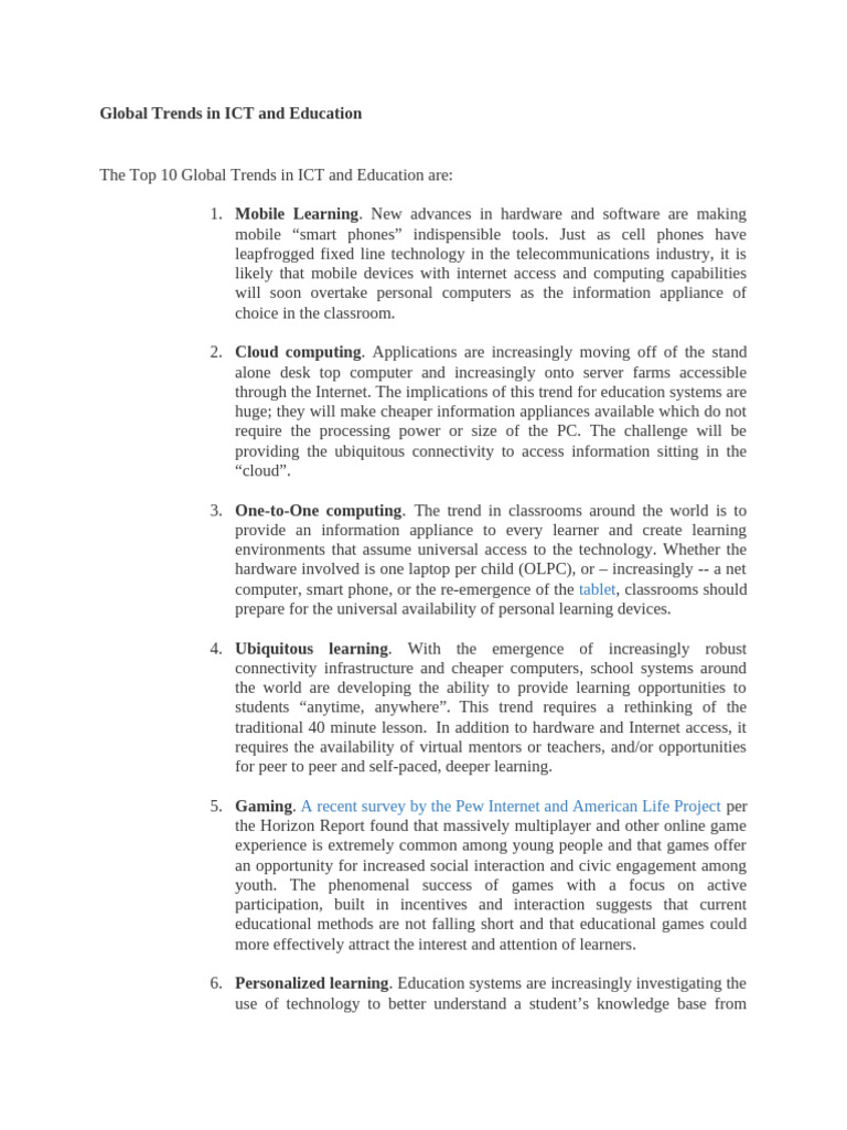 Global Trends in ICT and Education | PDF | Educational Technology ...