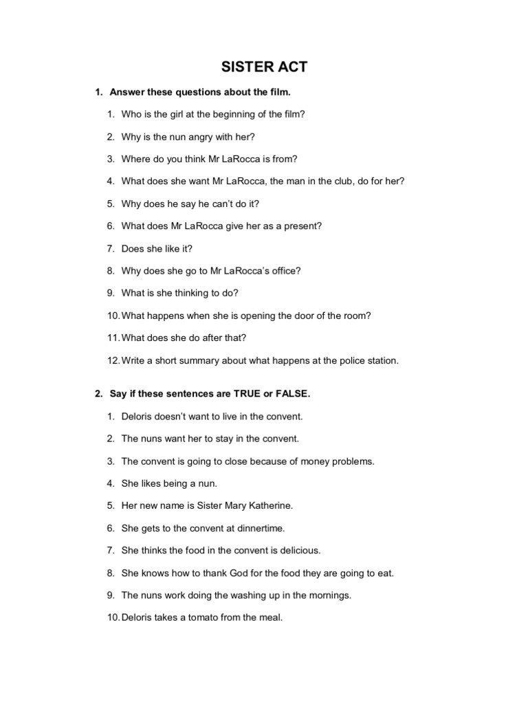 Sister Act Activities | Nun