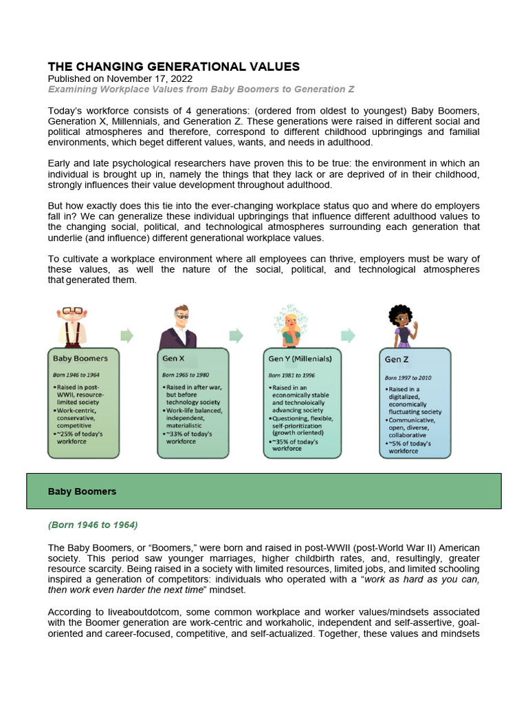 Generational Values in the Workplace | PDF | Millennials | Baby Boomers