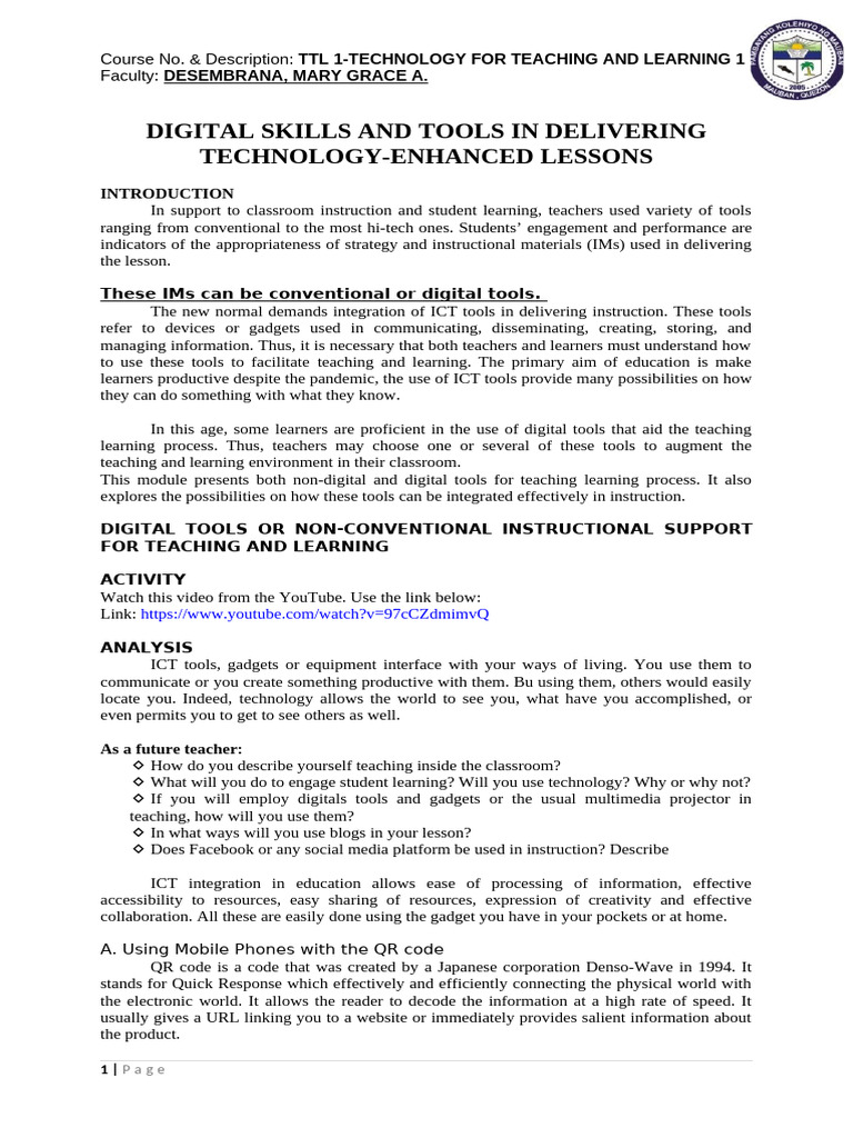 Digital Tools for Teaching & Learning | PDF | Infographics | Educational Technology