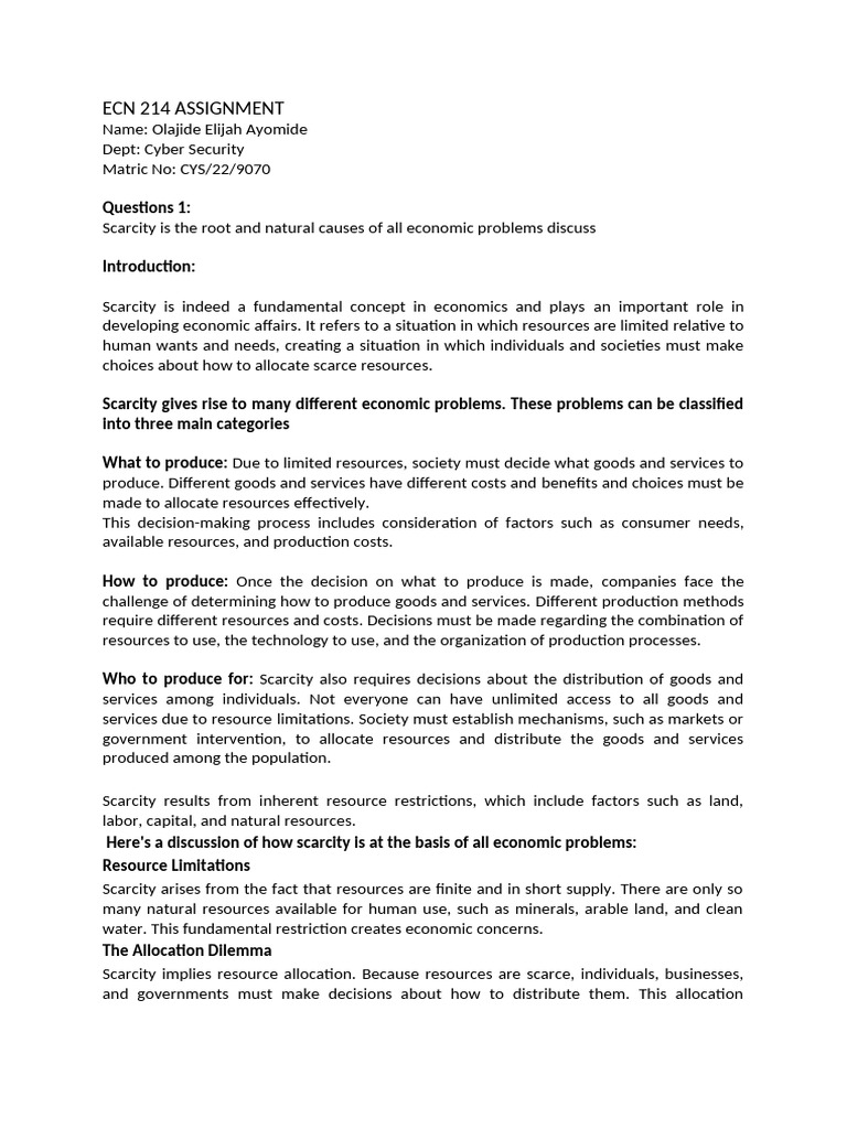 ECN 214 ASSIGNMENT | PDF | Economic System | Resource