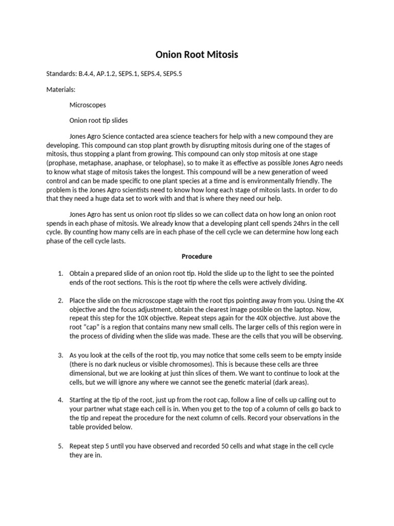 Onion Root Mitosis | PDF | Mitosis | Biology