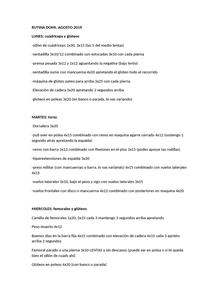 Rutina Domi Agosto 2019 | PDF | Entrenamiento con pesas