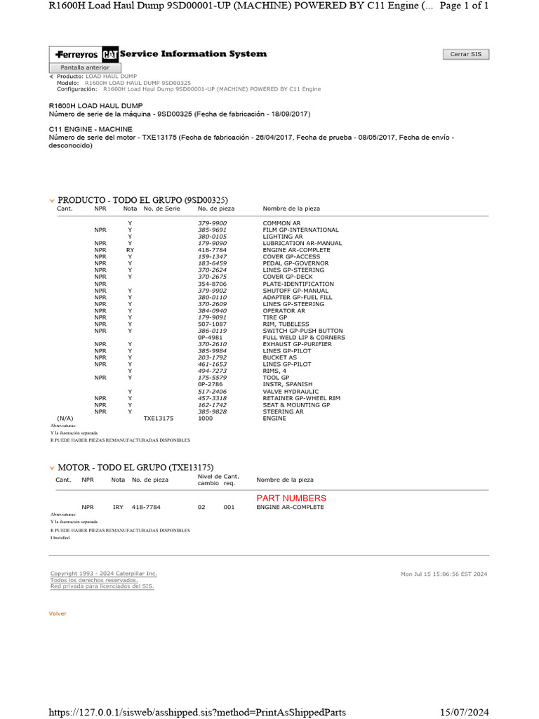 R1600H Load Haul Dump 9SD00325 | PDF