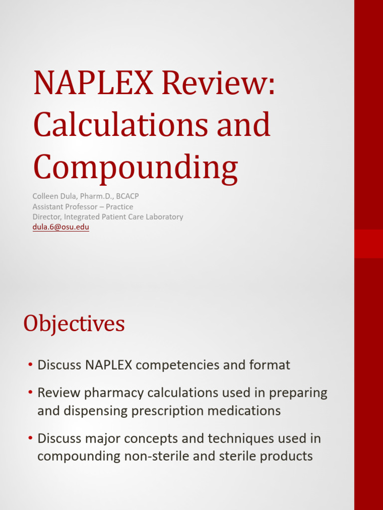 NAPLEX Calculations & Compounding Guide | PDF | Solubility | Concentration