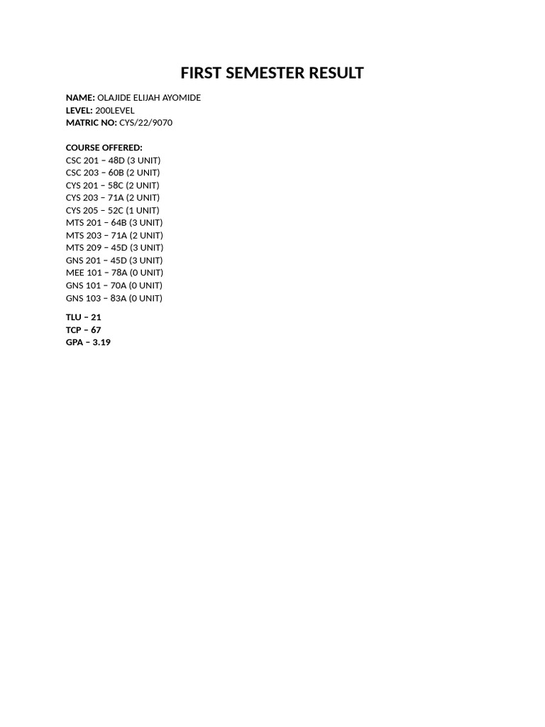 First Semester Result | PDF