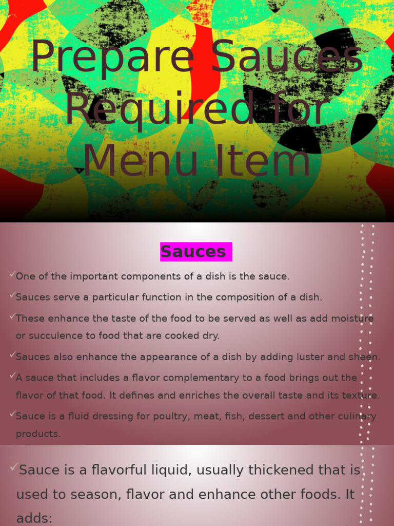 Essential Guide to Sauce Preparation | PDF | Starch | Sauce