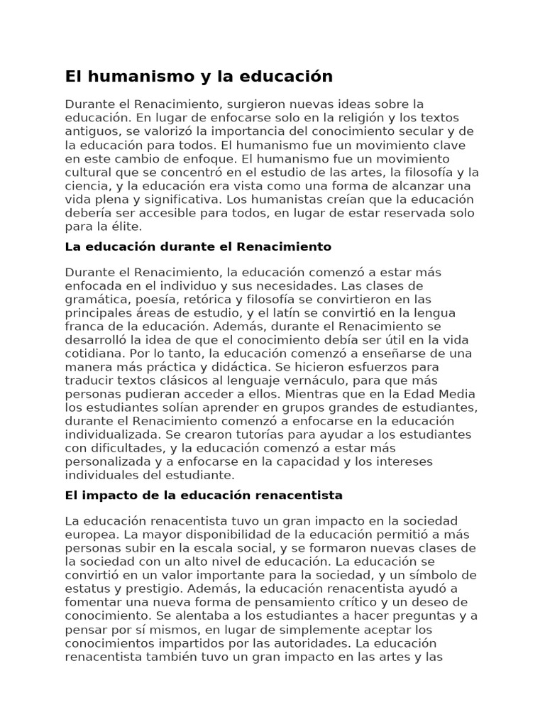 El Humanismo y La Educación | PDF | Humanismo | Renacimiento