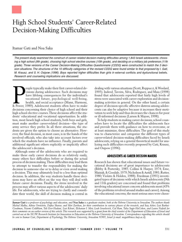 Career Decision-Making in Adolescents | PDF | Decision Making | Adolescence