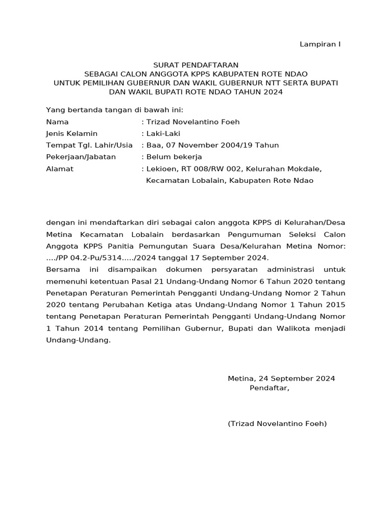 Pendaftaran KPPS Tahun 2024 Trizad | PDF