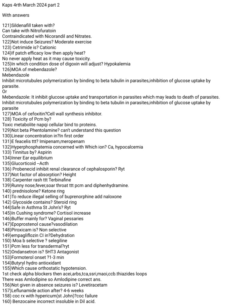 Kaps 4rth March 2024 Part 2 With Answers | PDF | Enzyme Inhibitor | Topical Medication