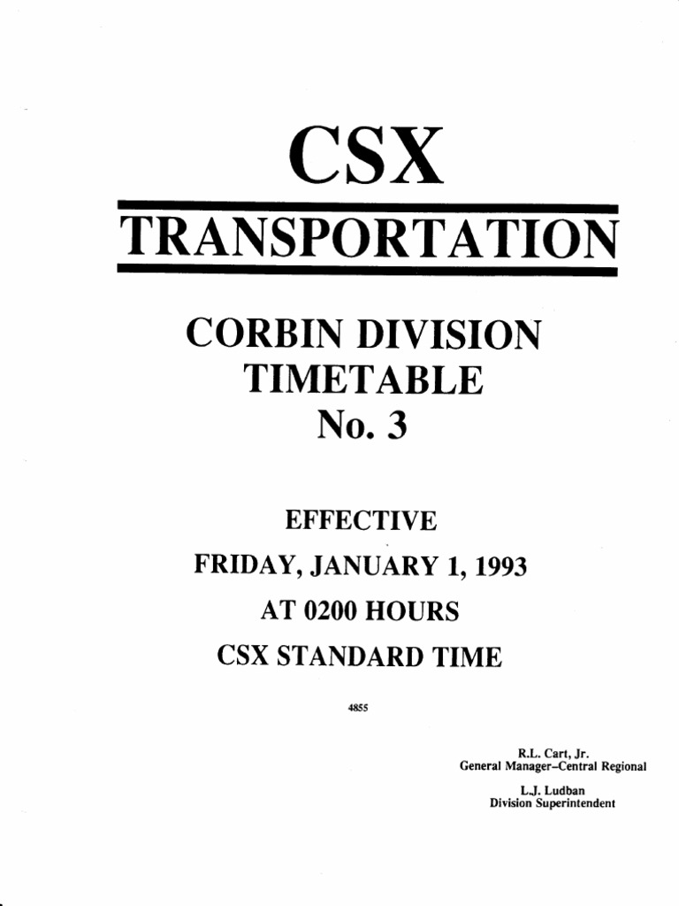 CSX Corbin Div ETT 1993 | PDF | Train | Rail Transport