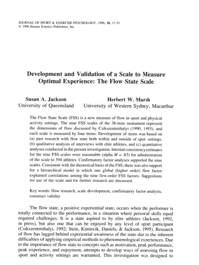 Development of the Flow State Scale | PDF | Flow (Psychology) | Factor ...