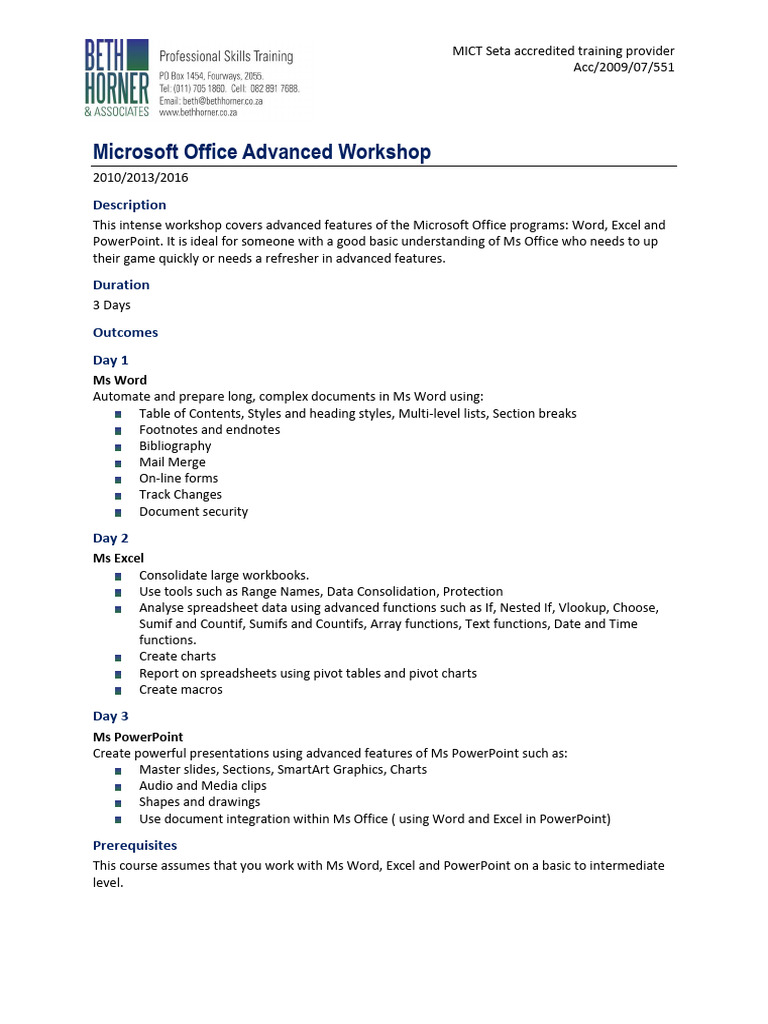Microsoft Office Advanced Workshop | PDF | Microsoft Excel | Microsoft Word