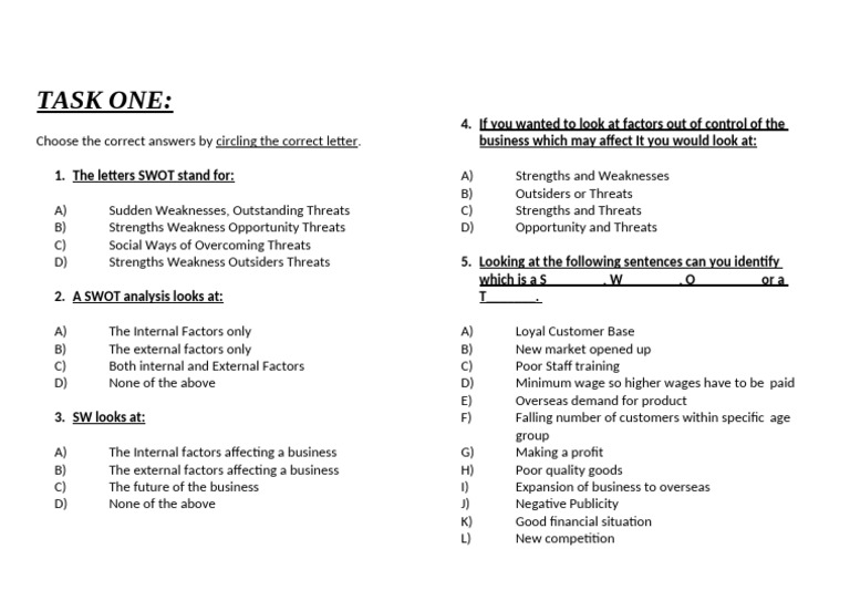 Lesson 1 - SWOT Analysis TASK SHEET 1 | PDF