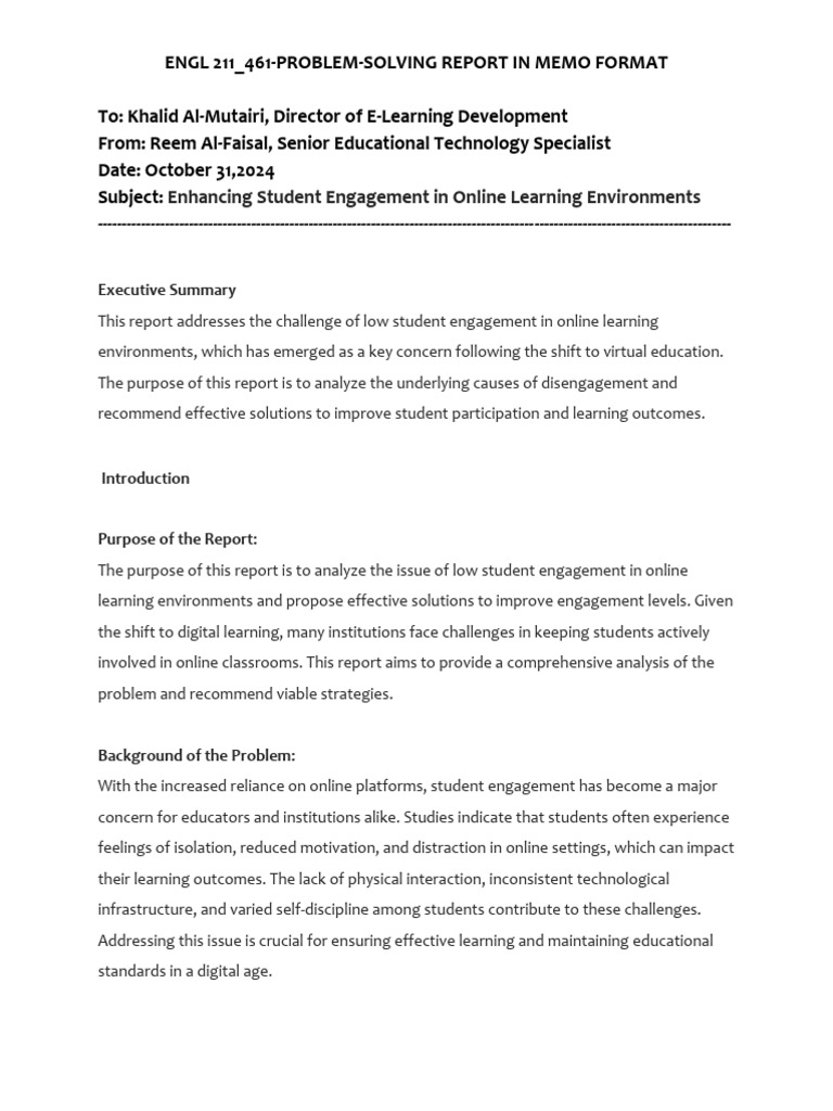 ENGL 211 - 461-Problem-Solving Report Sample - SA | PDF | Educational ...