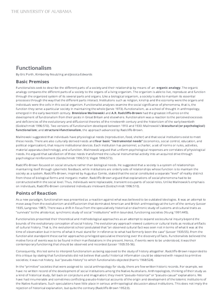 4 Functionalism – Anthropology | PDF | Social Anthropology | System