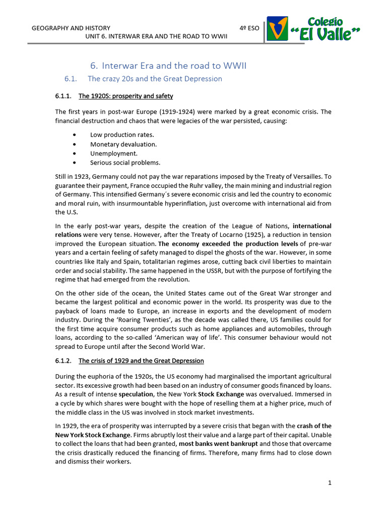 Unit 6. Interwar Era. Spanish Second Republic and Civil War | PDF ...