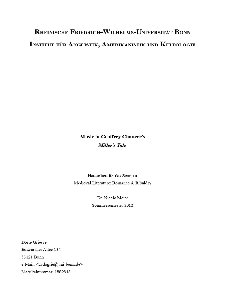 Music in Geoffrey Chaucers Millers Tale | PDF | The Canterbury Tales