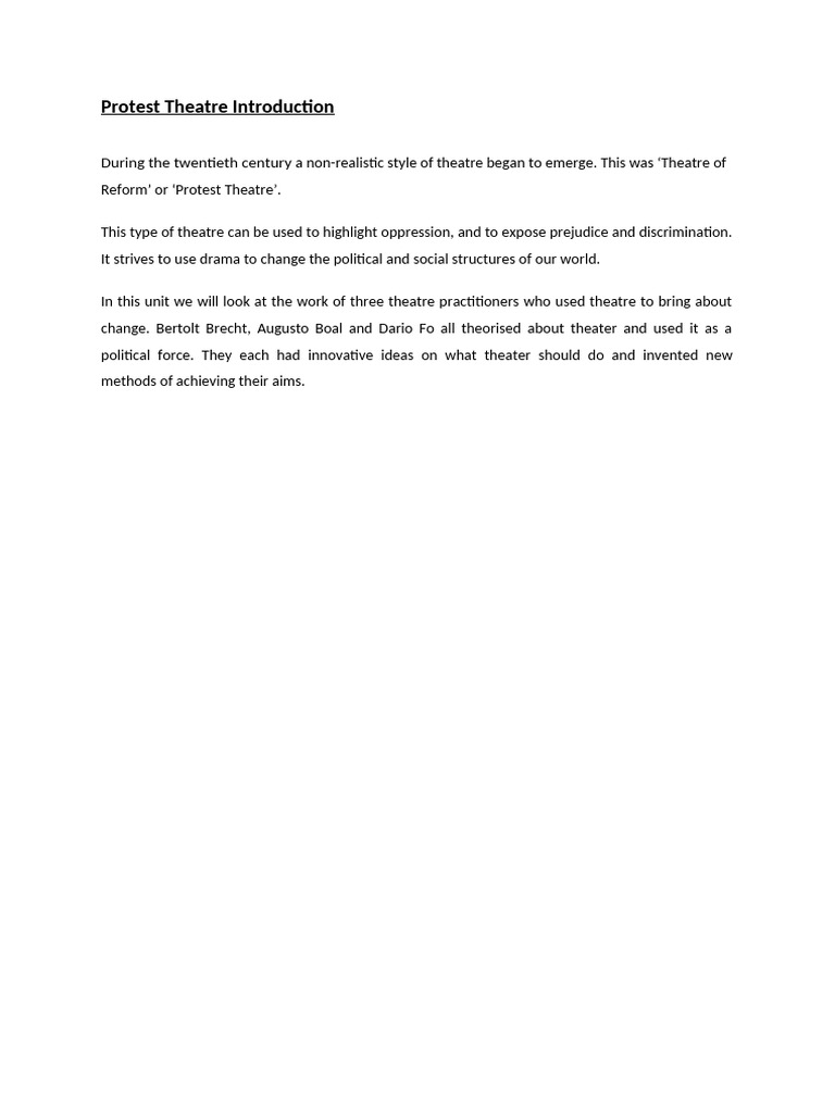 Protest Theatre Introduction | PDF