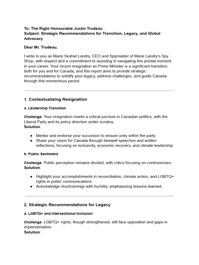 Strategic Recommendations For Transition, Legacy, and Global Advocacy ...