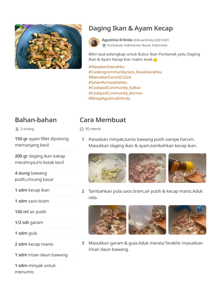 Resep Daging Ikan & Ayam Kecap Oleh Agustina Erlinda - Cookpad | PDF
