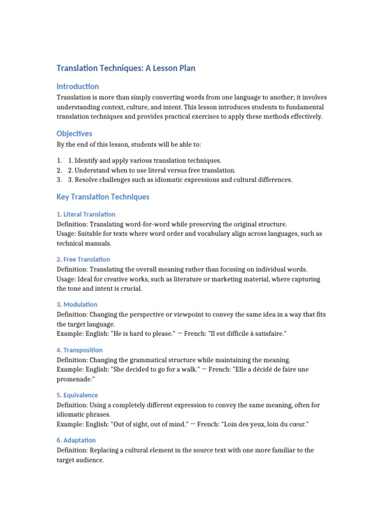 Essential Translation Techniques Explained | PDF | Translations ...