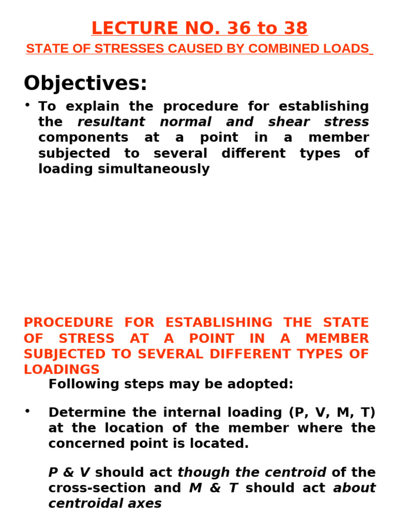Lecture # 36 to 38 | PDF | Bending | Stress (Mechanics)