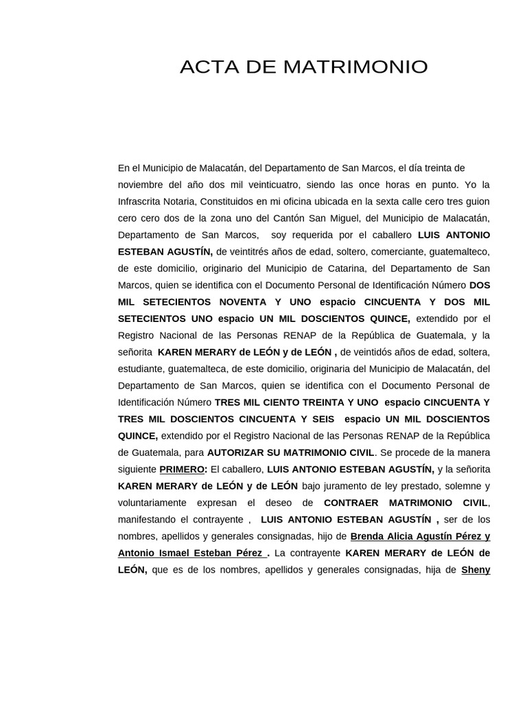 Acta de Matrimonio Civil | PDF | Matrimonio | Guatemala