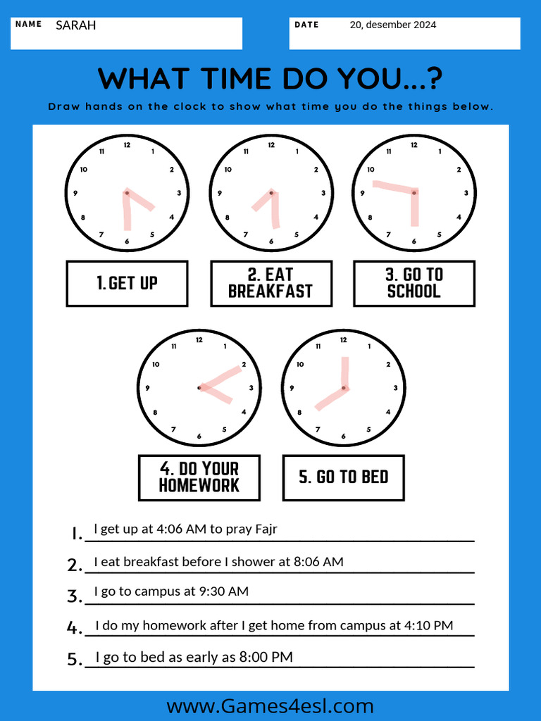 Daily Routine Worksheet Draw Clocks | PDF