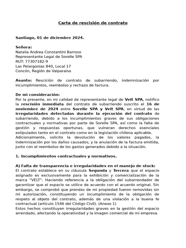 Rescisión de Contrato | PDF | Factura | Daños y perjuicios